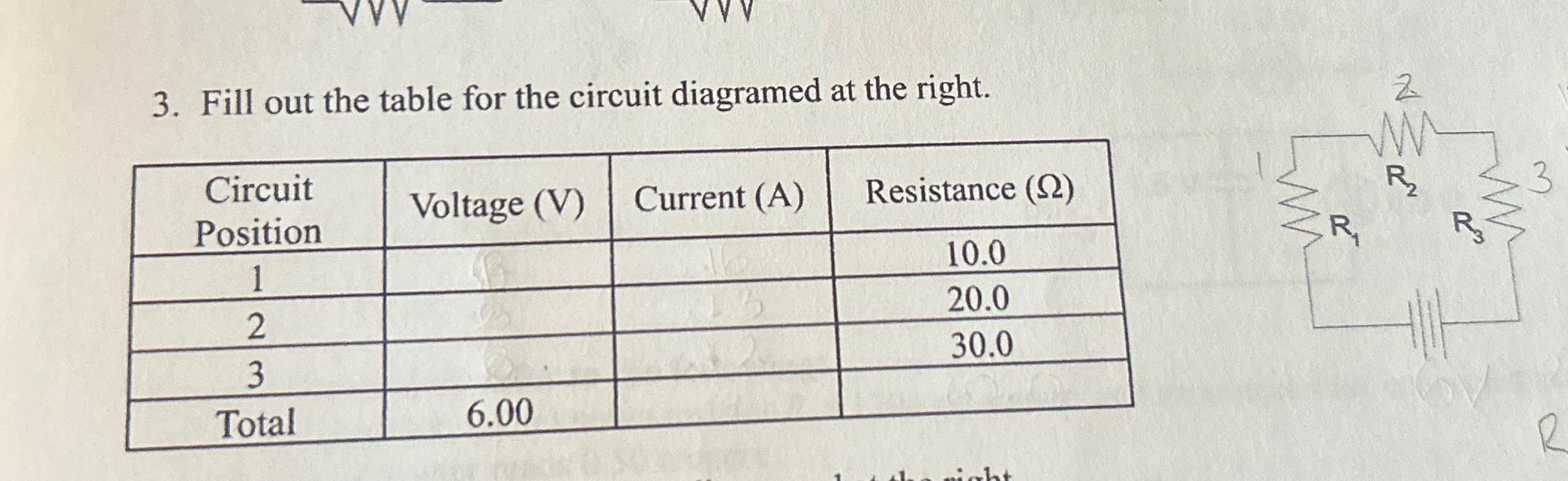 Solved Fill out the table for the circuit diagramed at the | Chegg.com