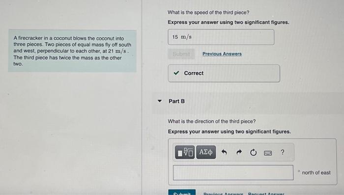 Solved A firecracker in a coconut blows the coconut into | Chegg.com