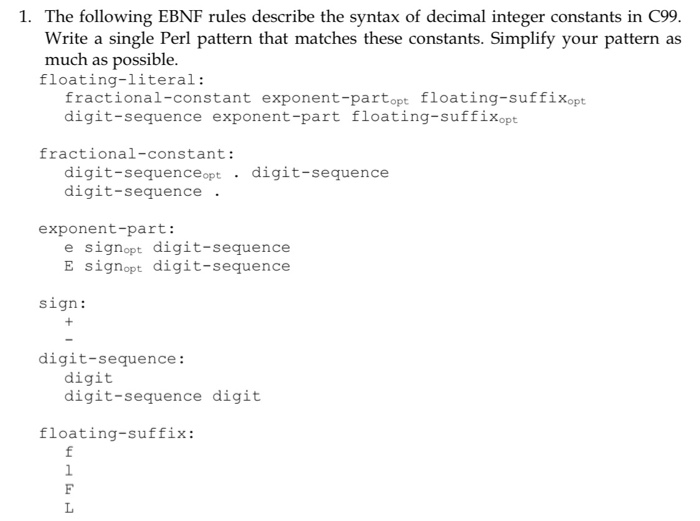 1. The following EBNF rules describe the syntax of | Chegg.com