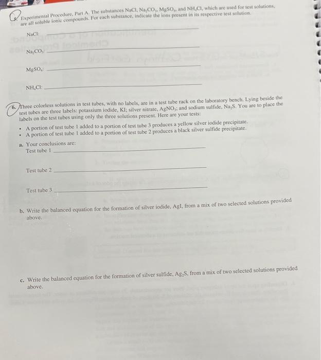 Solved QES Experimental Procedure, Part A. The substances | Chegg.com