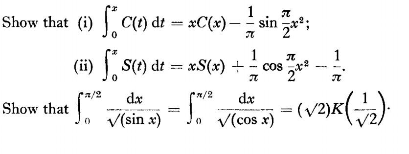 Solved Show that (i) ∫0xC(t)dt=xC(x)−π1sin2πx2; (ii) | Chegg.com