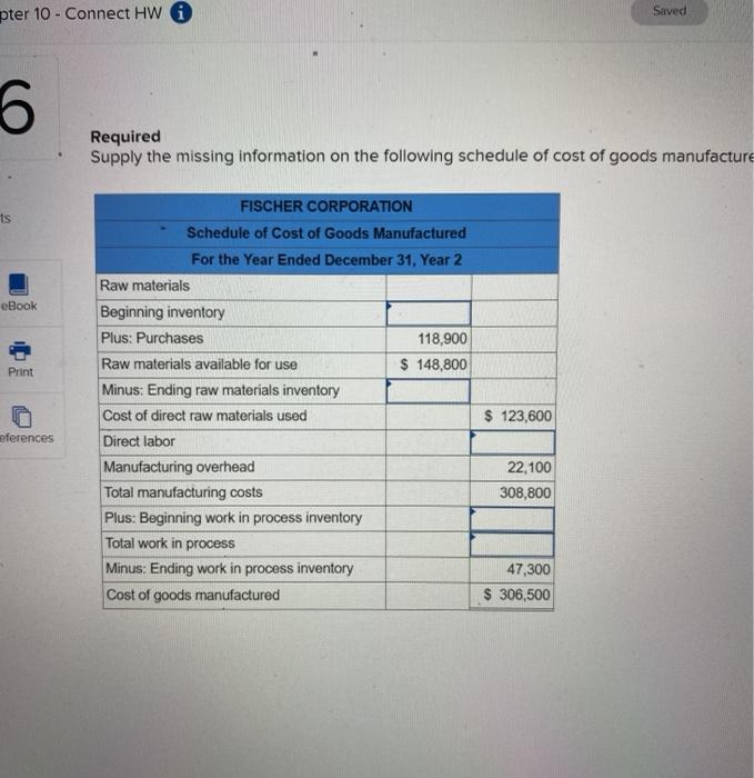 Solved pter 10 - Connect HW i Saved 6 Required Supply the | Chegg.com Solved pter 10 - Connect HW i Saved 6 Required Supply the | Chegg.com