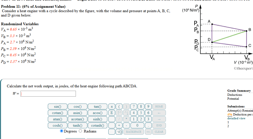 Solved Calculate the net work output, in joules, of the heat | Chegg.com