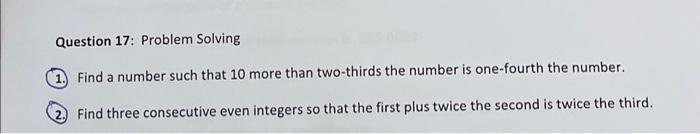 Solved Question 17: Problem Solving Find a number such that | Chegg.com