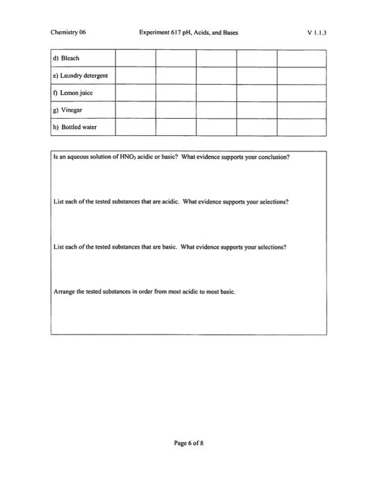 Experiment 617: pH, Acids, and Bases Section 1: | Chegg.com