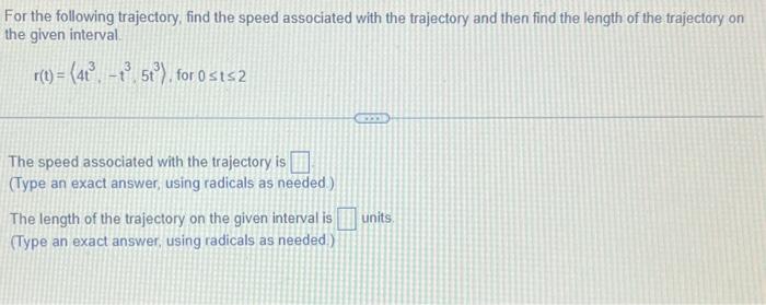 Solved For the following trajectory, find the speed | Chegg.com