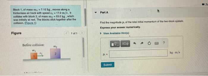 Solved Block 1, of mass m1=7,10 kg, moves along a | Chegg.com