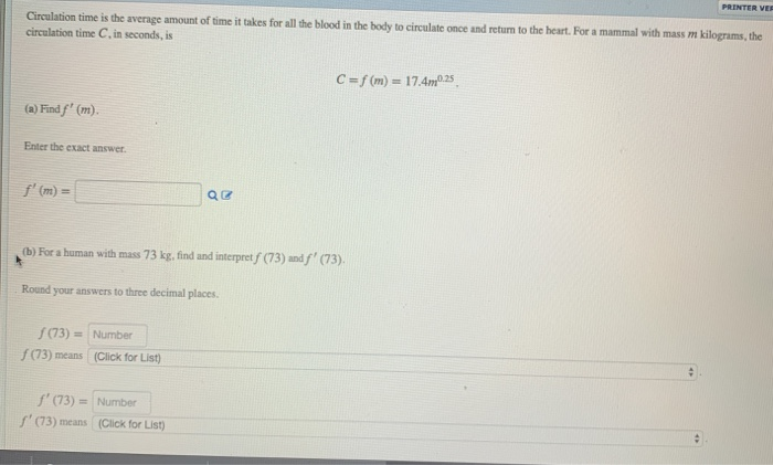 Solved Circulation time is the average amount of time it | Chegg.com