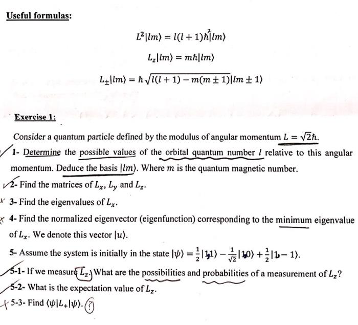 Solved Useful formulas: L?|lm) = 1(1 + 1)ńſlm) Ly|lm) = | Chegg.com