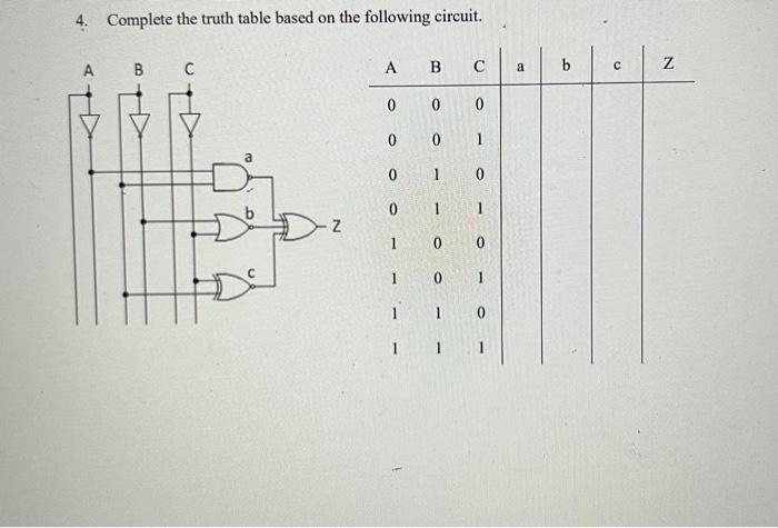 Solved 4. Complete the truth table based on the following | Chegg.com