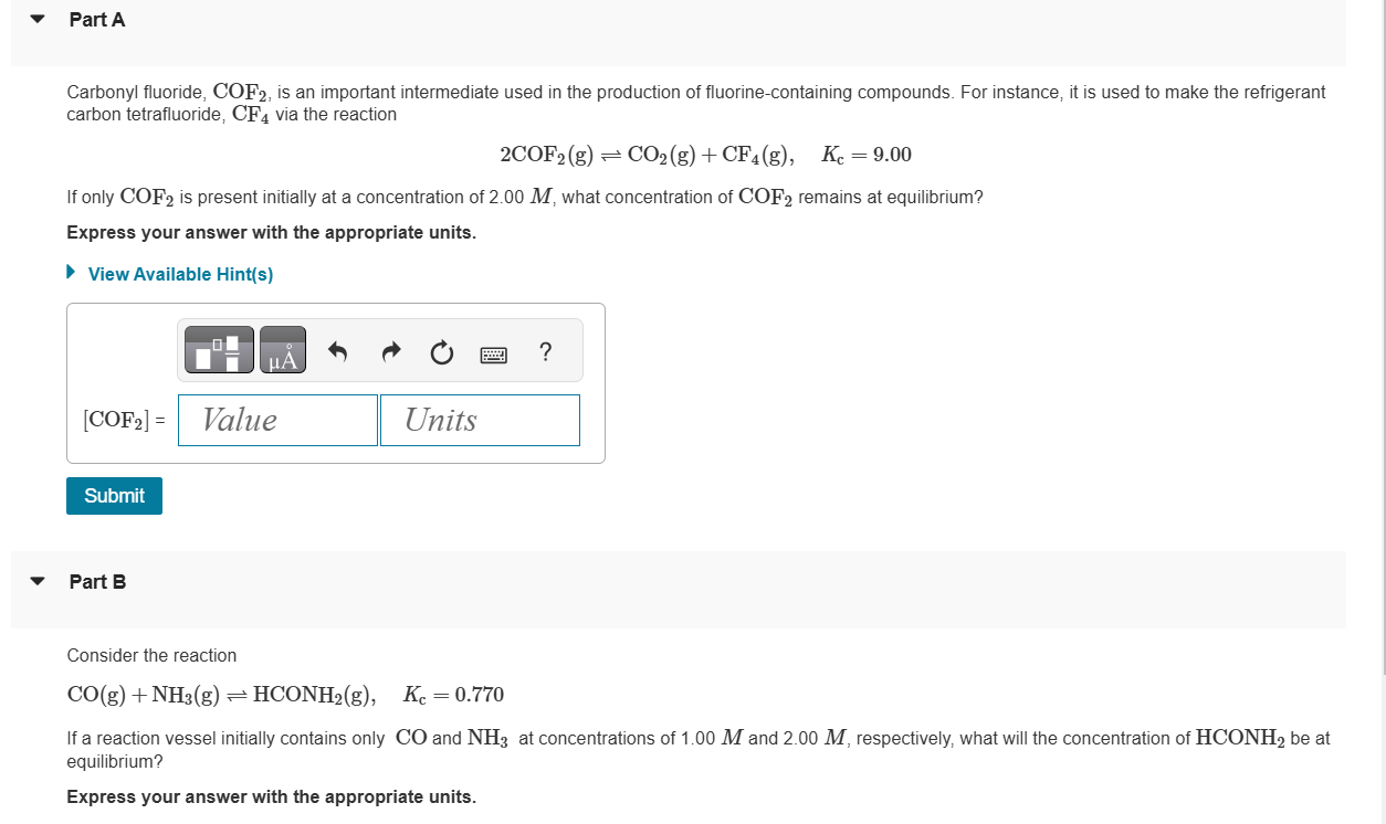 Solved Part ACarbonyl fluoride, COF2, is an ﻿important | Chegg.com