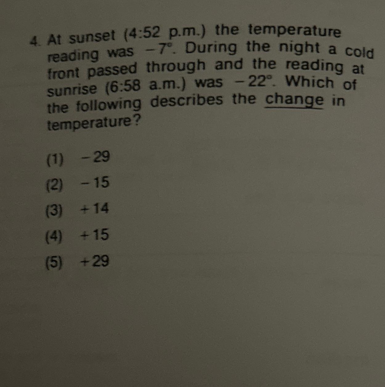 Solved At sunset ( 4:52 ﻿p.m.) ﻿the temperature reading was | Chegg.com