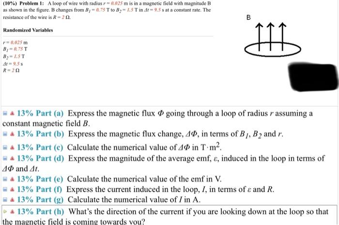 Solved (10%) Problem 1: A loop of wire with radius r=0.025 m | Chegg.com