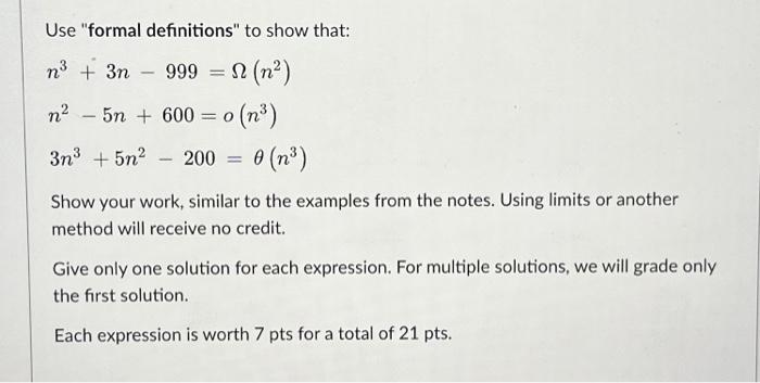 Solved Use "formal definitions" to show that: | Chegg.com