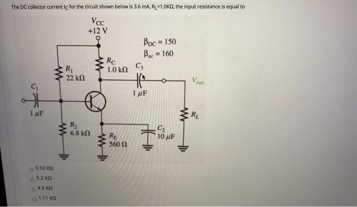 Solved The DC collector current ic for the circuit shown | Chegg.com