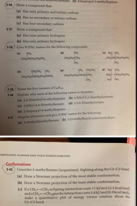 Solved Jun yihonane 4-Isopropyl-3-methylheptane (3-36 Draw a | Chegg.com