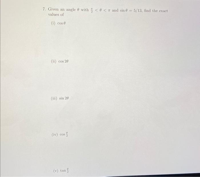 Solved 7. Given an angle θ with 2π