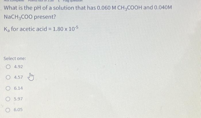 Solved What is the pH of a solution that has 0.060 M CH3COOH | Chegg.com
