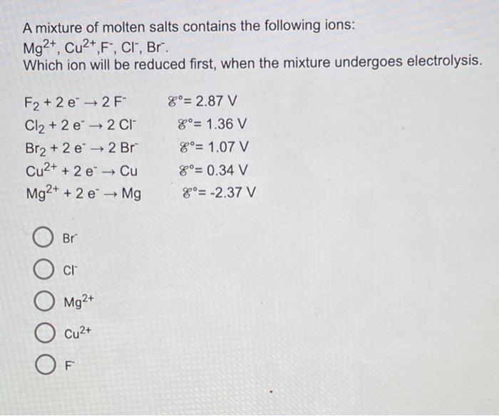 Solved A mixture of molten salts contains the following | Chegg.com
