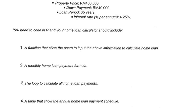 Solved Code a home loan calculator so that the user can use | Chegg.com