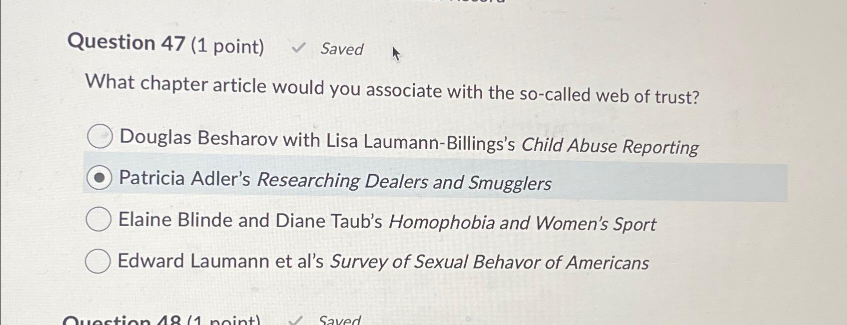 Solved Question 47 (1 ﻿point) ﻿SavedWhat chapter article | Chegg.com