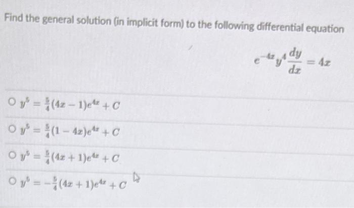 Solved Find the general solution (in implicit form) to the | Chegg.com