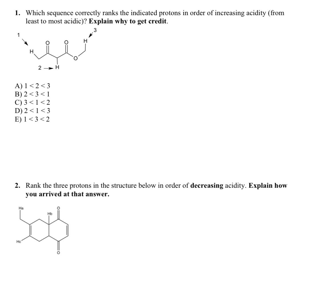 Solved Which sequence correctly ranks the indicated protons | Chegg.com