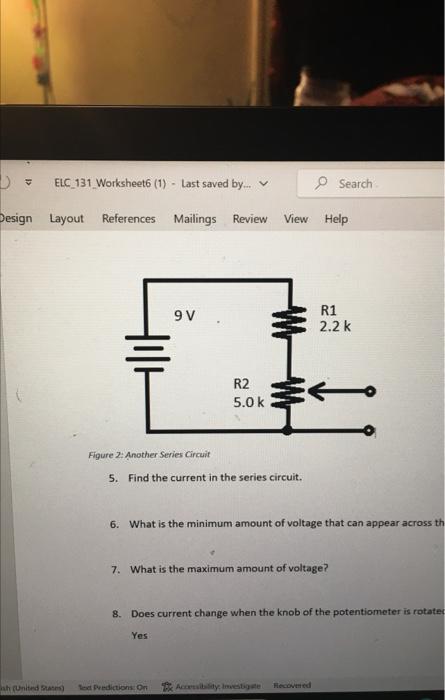 Solved Figure 2: Another Series Circuit 5. Find the current | Chegg.com