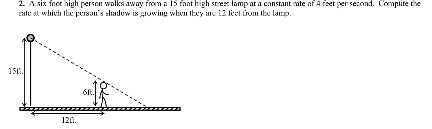 Solved A six foot high person walks away from a 15 ﻿foot | Chegg.com