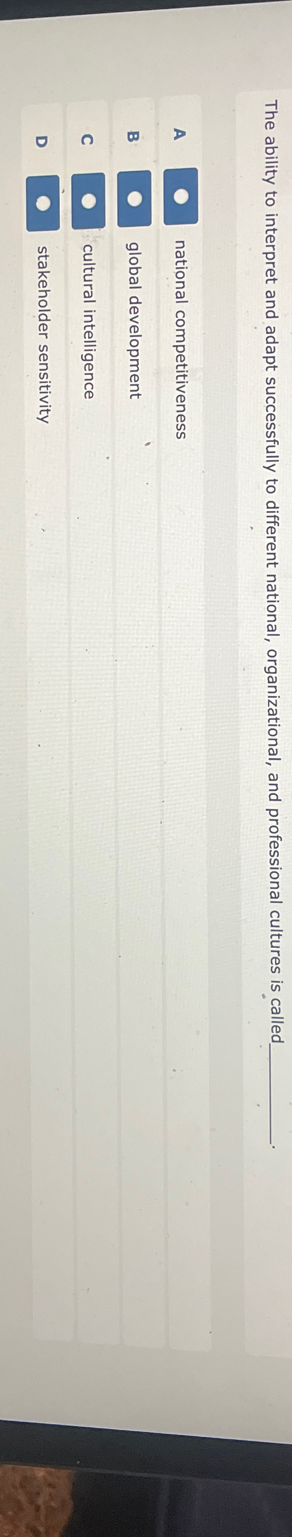 Solved The ability to interpret and adapt successfully to | Chegg.com