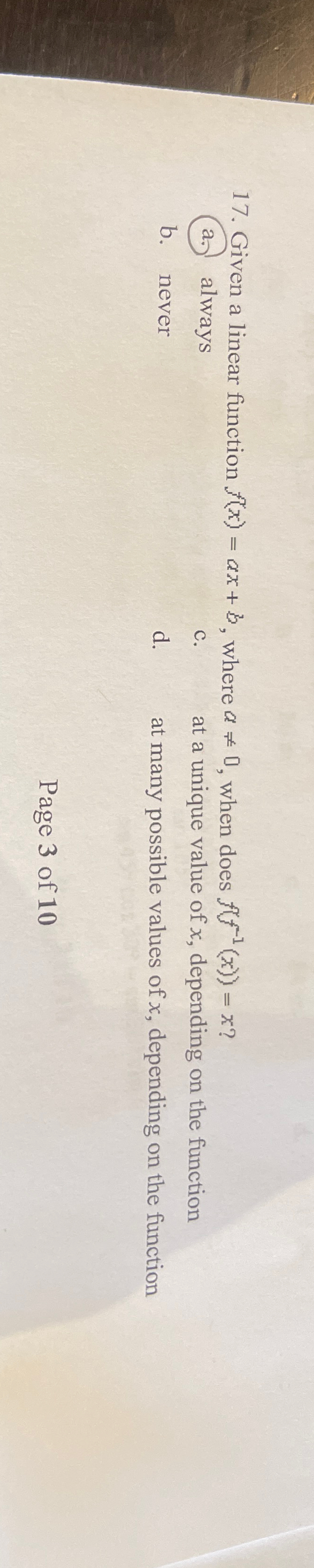 Solved Given a linear function f(x)=ax+b, ﻿where a≠0, ﻿when | Chegg.com