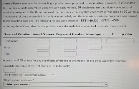 Solved Three different methods for assembling a product were | Chegg.com