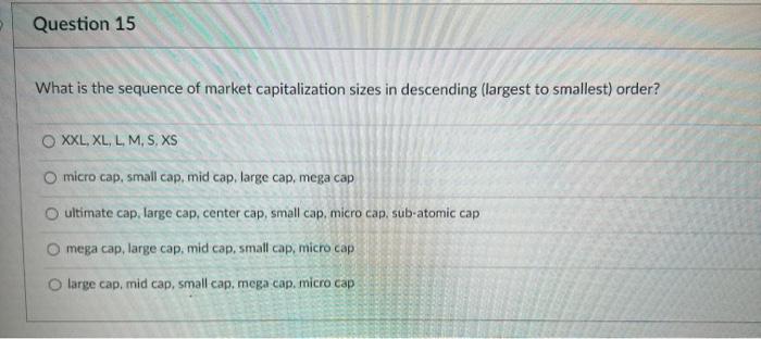 Solved What is the sequence of market capitalization sizes | Chegg.com