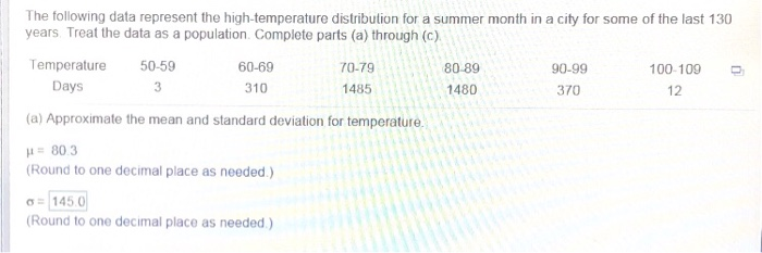 Solved The following data represent the high-temperature | Chegg.com