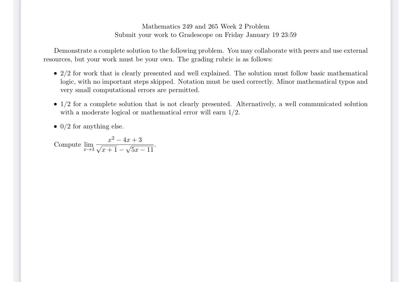 Solved Mathematics 249 ﻿and 265 ﻿Week 2 ﻿ProblemSubmit your | Chegg.com