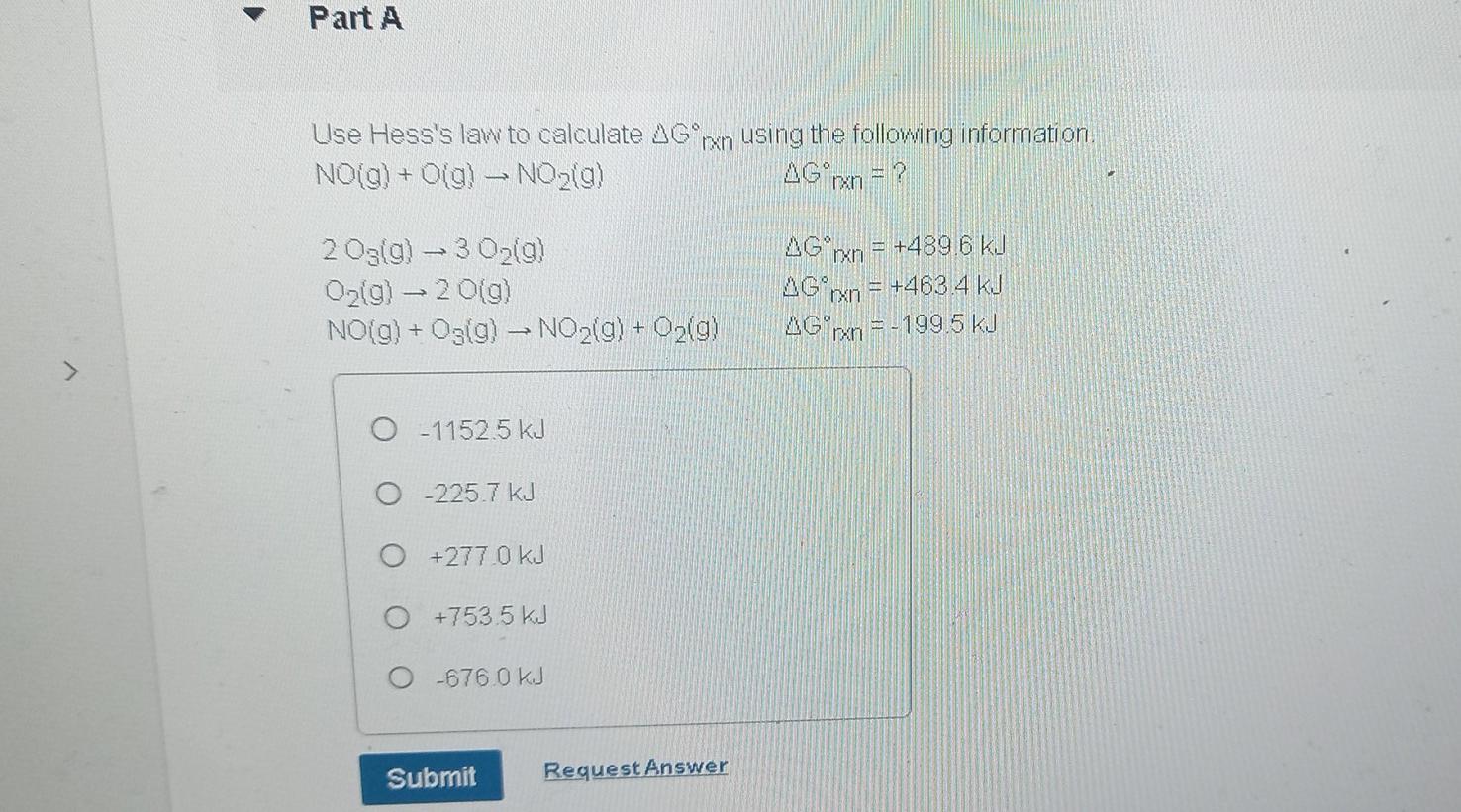 Solved Part A Use Hess's law to calculate AG rxn using the | Chegg.com