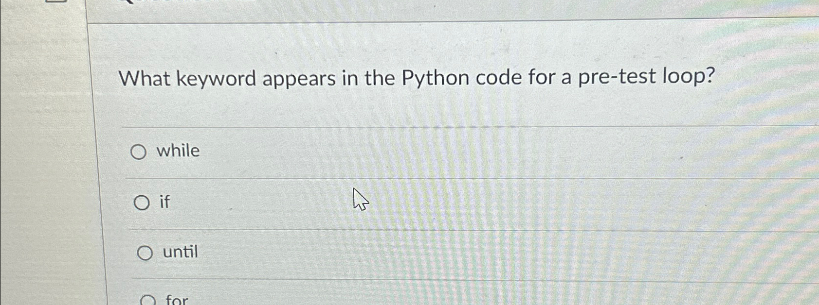 Solved What keyword appears in the Python code for a | Chegg.com