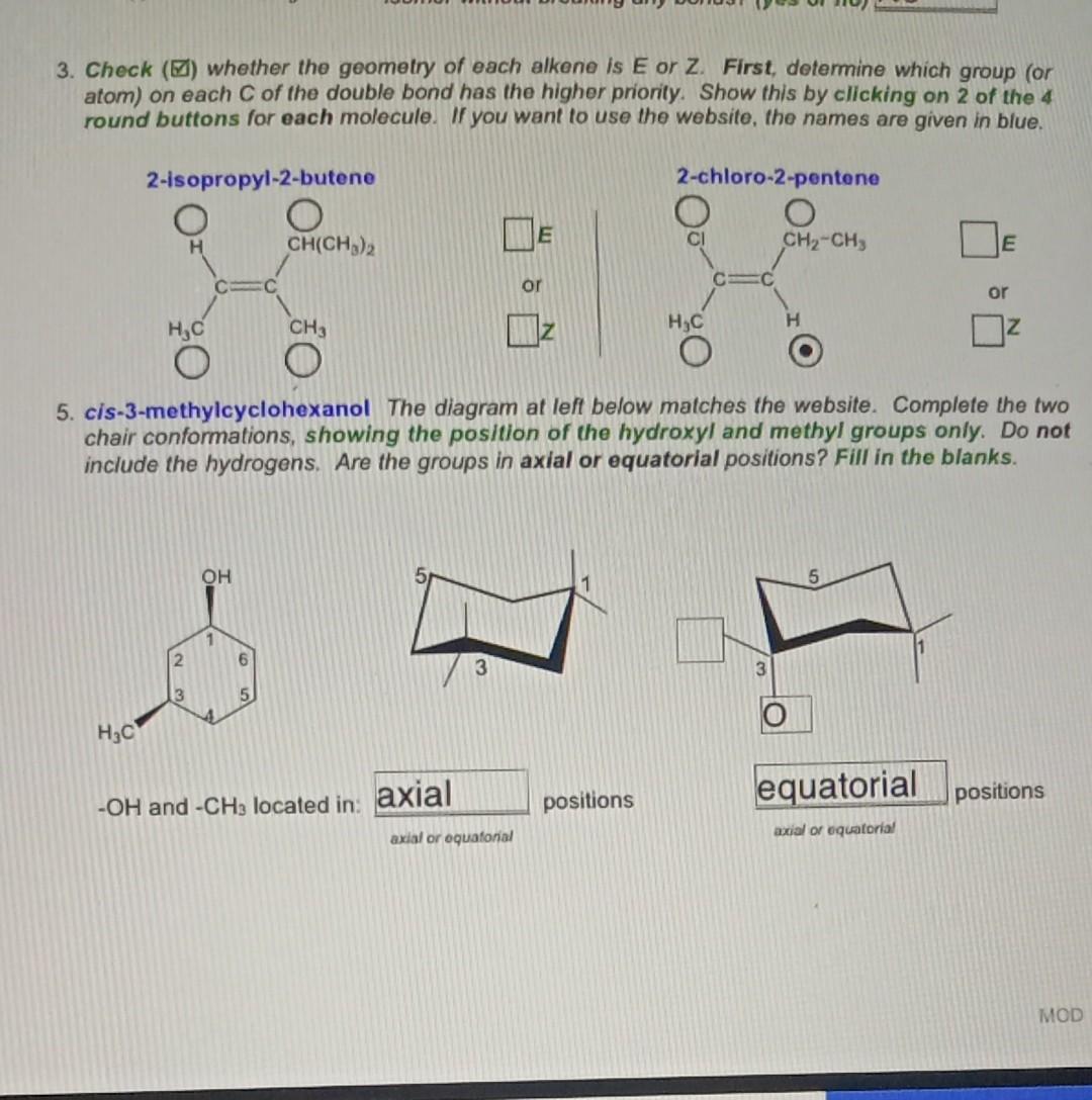 Solved 3. Check (7) whether the geometry of each alkene is | Chegg.com