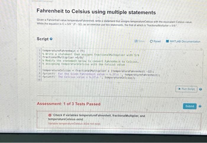 Solved Fahrenheit to Celsius using multiple statements Given | Chegg.com