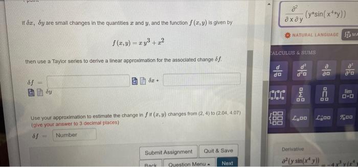 Solved M (y*sin(x**y)) axay H 80, by are small changes in | Chegg.com