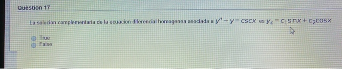 Solved The complementary solution of the homogeneous | Chegg.com