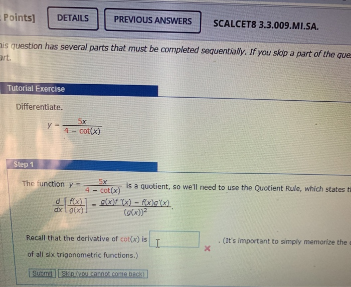 Solved Points] DETAILS PREVIOUS ANSWERS SCALCET8 | Chegg.com