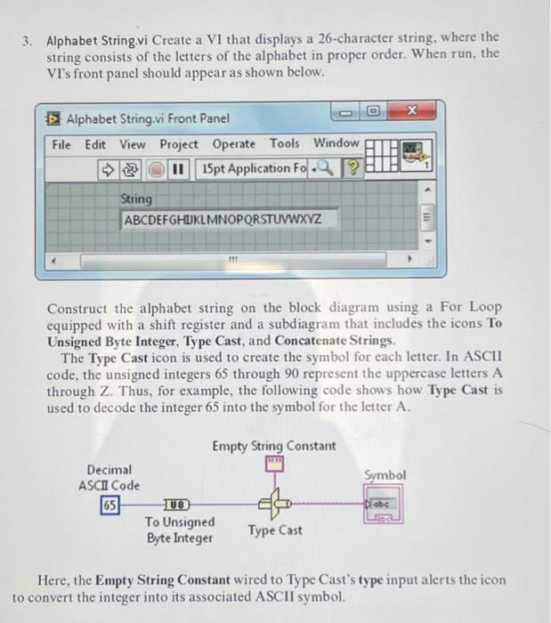 Solved 3. Alphabet String.vi Create a VI that displays a | Chegg.com