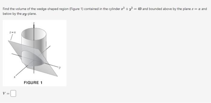Solved Find the volume of the wedge-shaped region (Figure 1) | Chegg.com