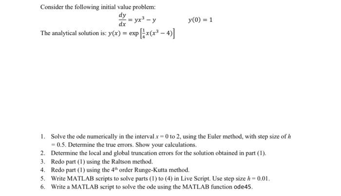 Solved Consider the following initial value problem: | Chegg.com