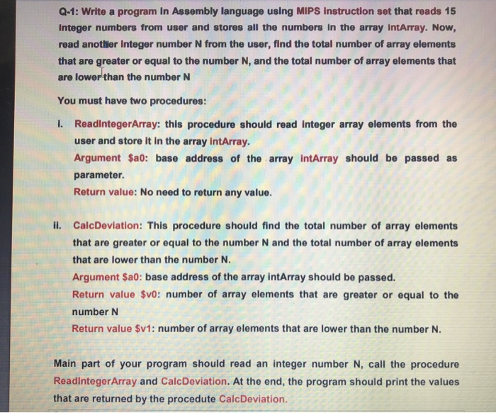 Solved Q-1: Write a program In Assembly language using MIPS | Chegg.com