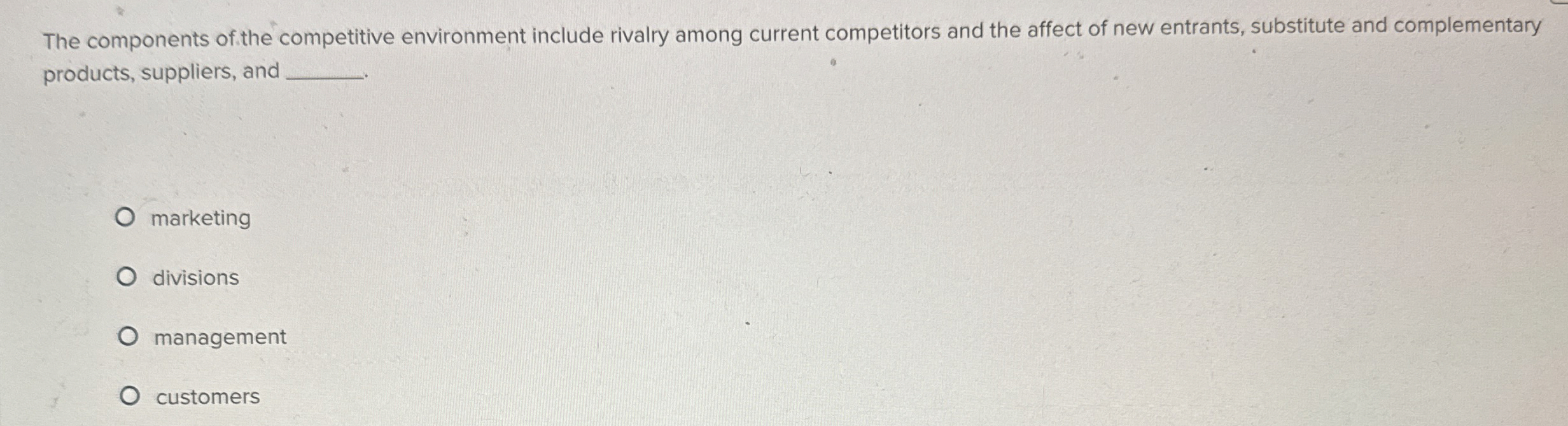 Solved The components of the competitive environment include | Chegg.com