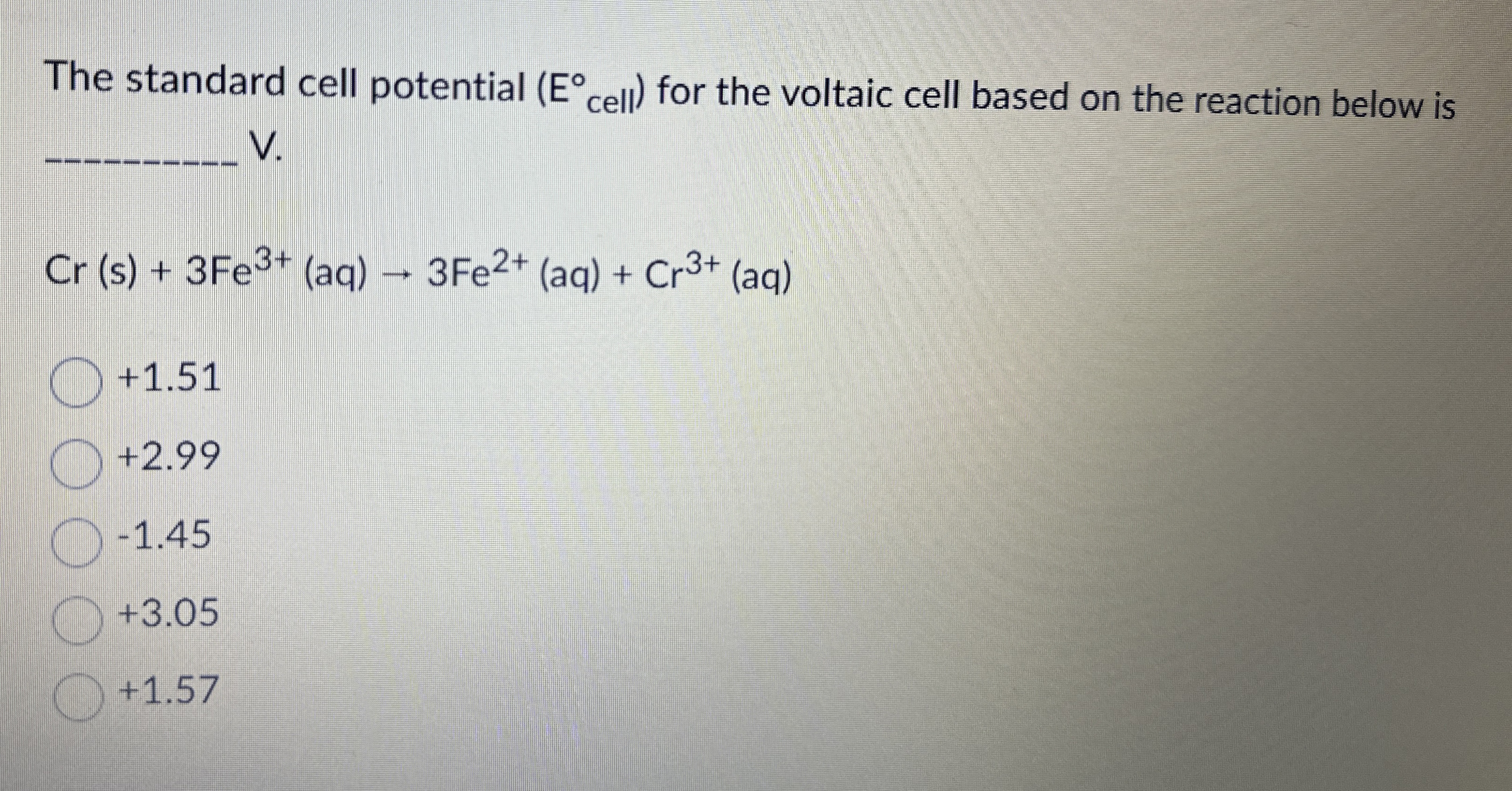 Solved The standard cell potential ( Ecell ° ) ﻿for the | Chegg.com