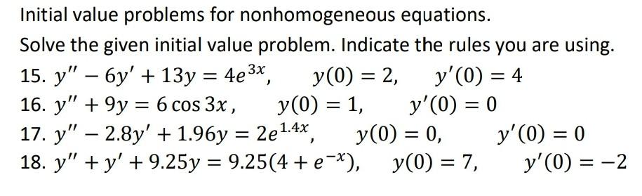 Solved Initial value problems for nonhomogeneous equations. | Chegg.com