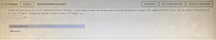Solved find the terminal velocity (in/ms) of spherical | Chegg.com